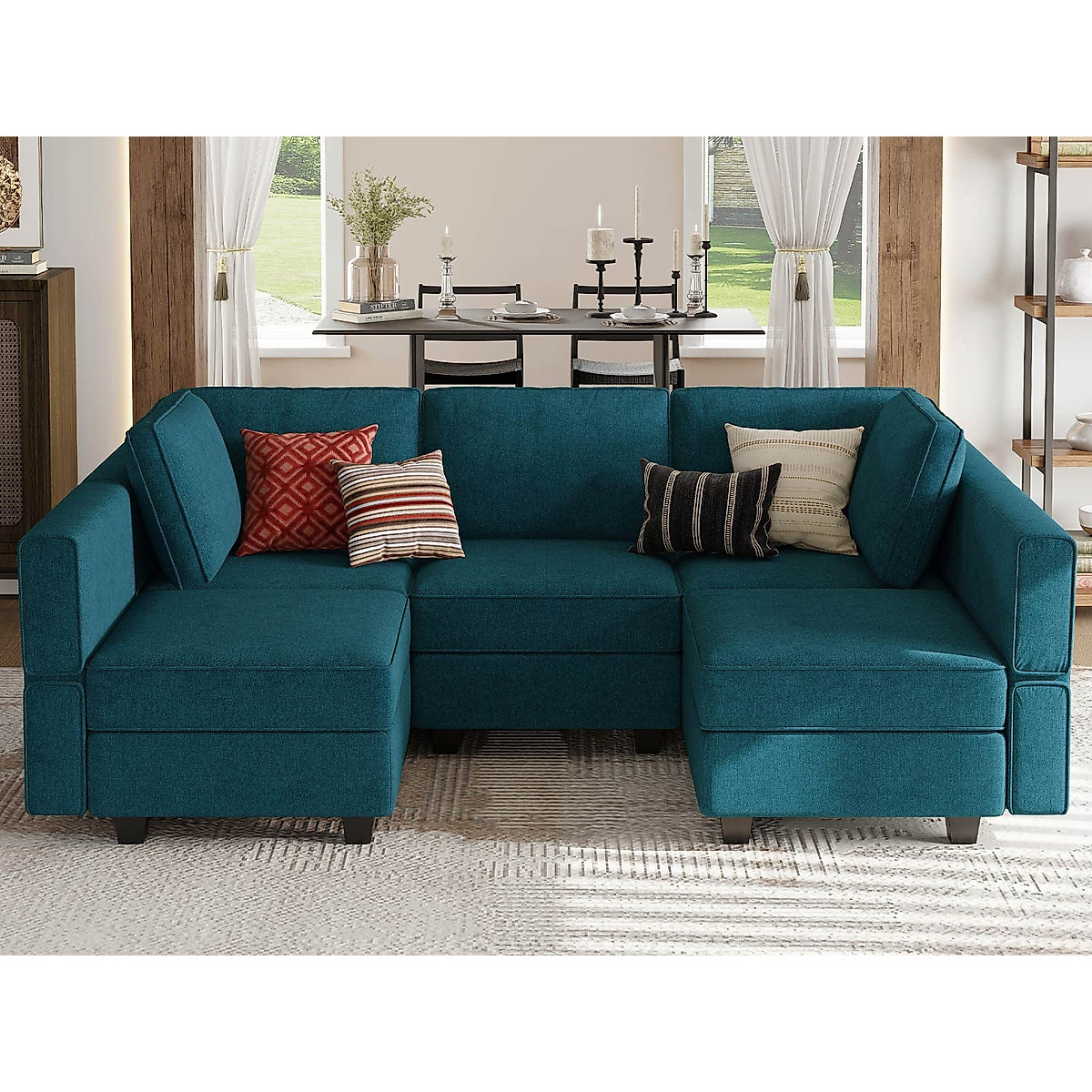 Belffin Sectional U Shaped Sofa Small Reversible Chaise Sectional Couch Convertible Ottoman Modular Sofa Couch Peacock Blue