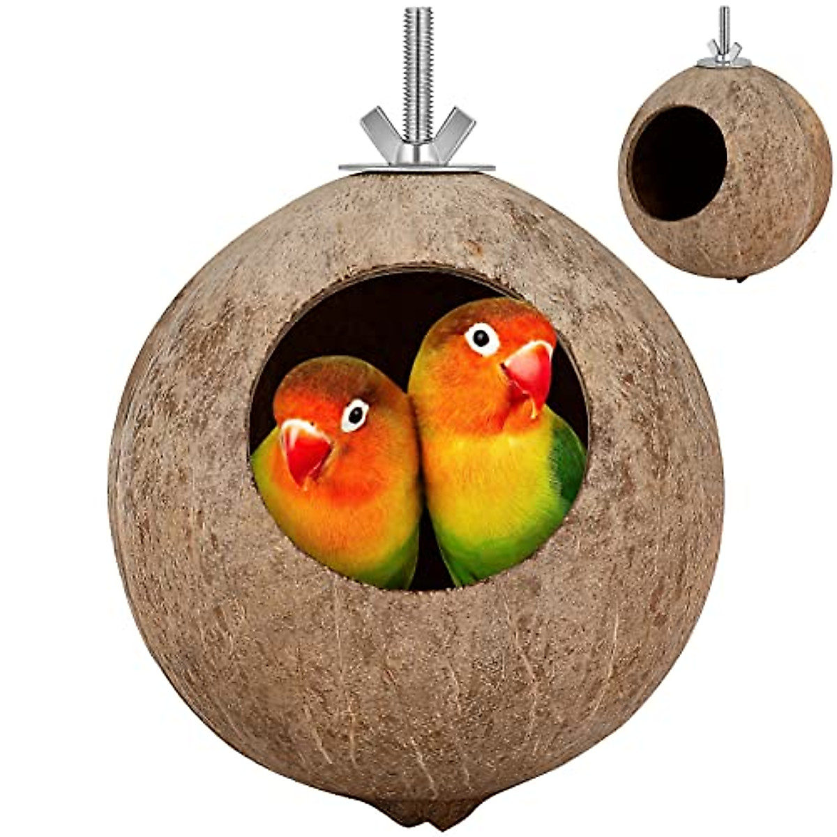 balacoo Coconut Shell Birds Nest- Natural Coconut Shell Bird Nest Keep Warm House Hut Cage for Pet Parrot Budgies Parakeet