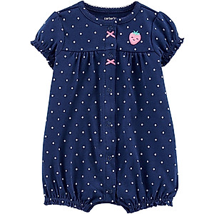 Carter's Baby Girls Polka Dot Strawberry Romper 3 Month Navy Blue