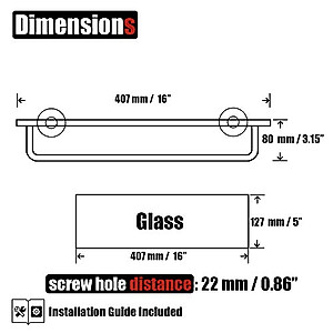 JQK Bathroom Glass Shelf, Shelf with 15 Inch Towel Bar Tempered Glass Shower Storage 16 by 5 inches, 304 Stainless Steel Matte Black Wall Mount, TGS100-PB