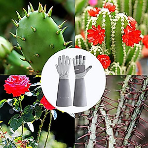 FACELANDY Long Gardening Gloves for Men & Women, Pigskin Leather Rose Gardening Gloves, Thorn Proof Rose Pruning Gloves Garden Gloves Yard Work Gloves (S, Grey)