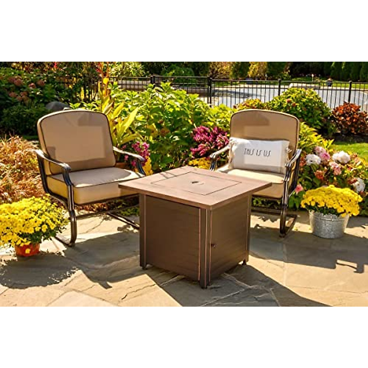 Endless Summer, The Spencer, Square 30" Outdoor Propane Fire Pit, Includes Black Fire Glass, Table Insert, & Protective Cover