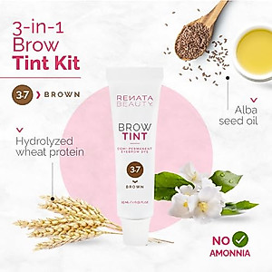 RB RENATA BEAUTY Lash and Brow Tint Kit – Eyelash & Eyebrow Tint Set – Dye Kit with Color Tint, Cream Developer and Styling Brush – Long-Lasting Effect Up to 4 Weeks – 30 Applications [Brown]
