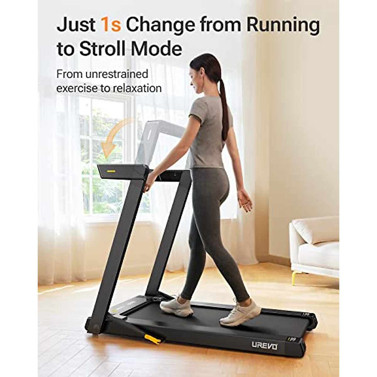 Walking Pad Treadmill, UREVO 3 in 1 Under Desk Walking Treadmill with Stroll Mode, 2s Folding Treadmill for Home Office with Remote & Grip Handle