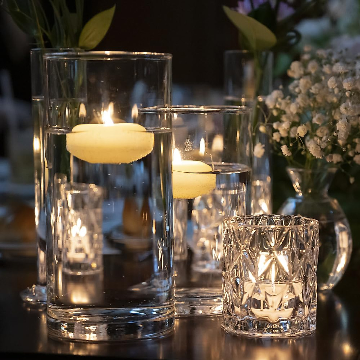 3-inch Floating Candle, Unscented and Non Dripping Wax 10 Hour Burning for Cylindrical vase, centralpiece Vacation, Wedding, Swimming Pool, Party Decoration (36PACK, White)