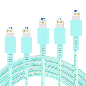 sharllen iPhone Charger Cables iPhone Cords 5 Pack 3/3/6/6/10FT Nylon Braided iPhone Lightning Cable Fast USB Charging Cable Long Cord Compatible iPhone11/Xs/Max/XR/X/8/8P/7/6/5/iPad/iPod Green
