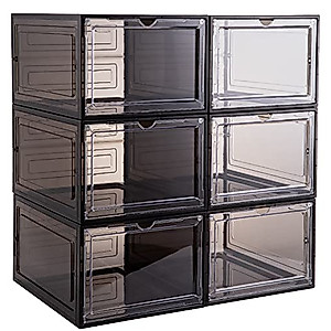 ZLLZUU Shoe Organizer Shoe Storage Boxes, 6 Pack Large Drop Front Shoe Boxes with Magnetic Door, Clear Plastic Stackable Shoe Containers (Black)