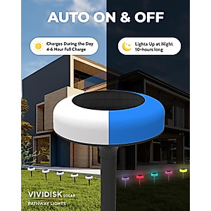 Bell+Howell VIVIDISK LED Solar Garden Lights Easy to Install Color Changing 4 Pk Solar Pathway Lights/Yard Lights, Solar Landscape Lights Solar Powered Waterproof, Lawn/Walkway/Driveway Lights…