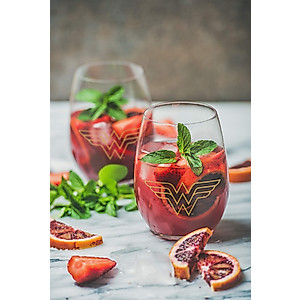 Wonder Woman Stemless Wine Glasses - 17 oz. Capacity - Set of 2 Glasses