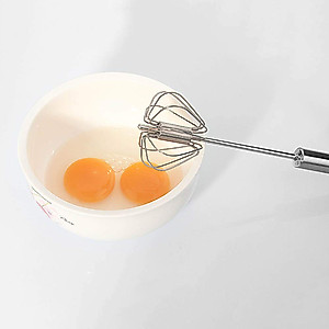 Stainless Steel Hand Push Egg Beater Mixer Home Kitchen Whisk Milk Frother Cooking Utensils Gadgets Blending Beating Stirring Semi Automatic Tool (1Pcs-Length 12, 35-Stainless)