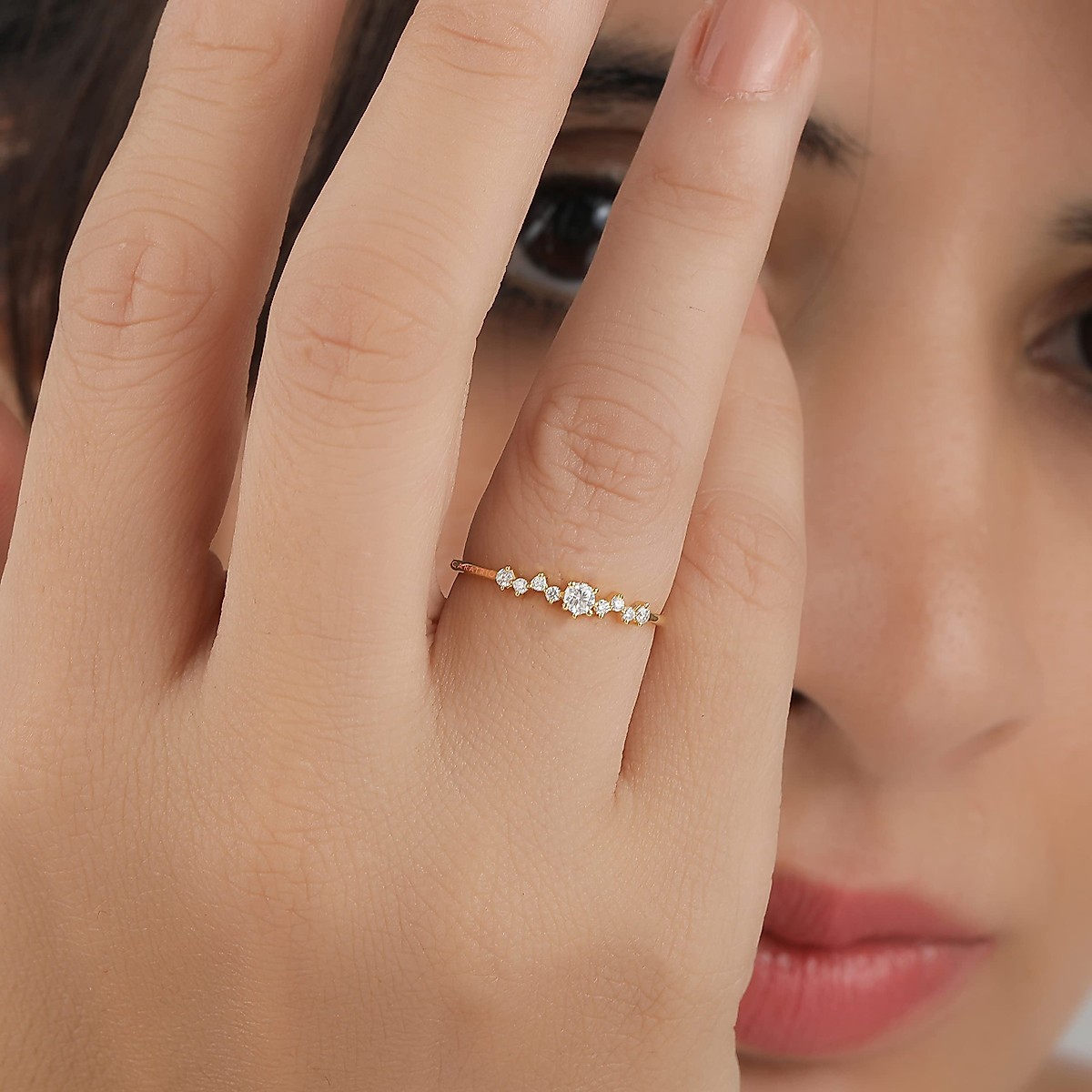 CARATRIO Engagement Rig for Women,14k Solid Gold Lab grown Cluster Ring for Wedding |Bridal gold ring promise ring |Jewellery Gift | Birthday Gift For Gold (4, Yellow Gold)