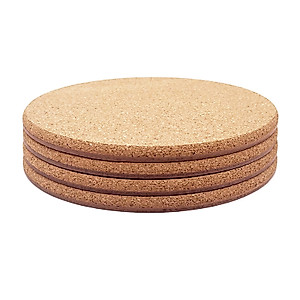 KITLAB Cork Plant Coasters, Double Layers Hard Thick Cork Planter Coaster, 8 Inch Absorbent Cork Plant Mats, Cork Trivets for Hot Dishes, Cork Plant Coasters for House Plants, 4 Pcs