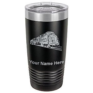 LaserGram 20oz Vacuum Insulated Tumbler Mug, Freight Train, Personalized Engraving Included (Black)