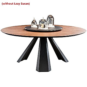 LAKIQ Minimalist Dining Table Brown Kitchen Table Solid Wood Round Table Metal Legs-Without Lazy Susan(63" L x 63" W x 29.5" H)
