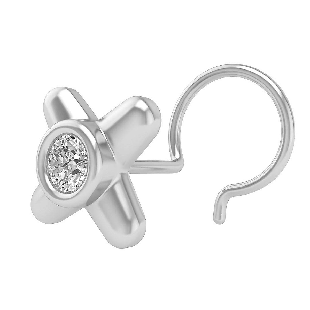 Pretty Jewels Round Cut Natural White Diamond Cross Nose Ring Stud In 14k White Gold Finish Sterling Silver Nose Ring Screw For Women Color: H-I, Clarity: SI1-SI2 (0.04 cttw)