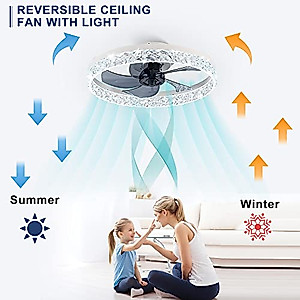 EKXIIO Ceiling Fan with Lights, Low Profile Ceiling Fan with Light and Remote, 20" Modern Small Ceiling Fan with 3 Colors Dimmable LED 5 Blades, Enclosed Flush Mount Fans for Indoor Kids Bedroom