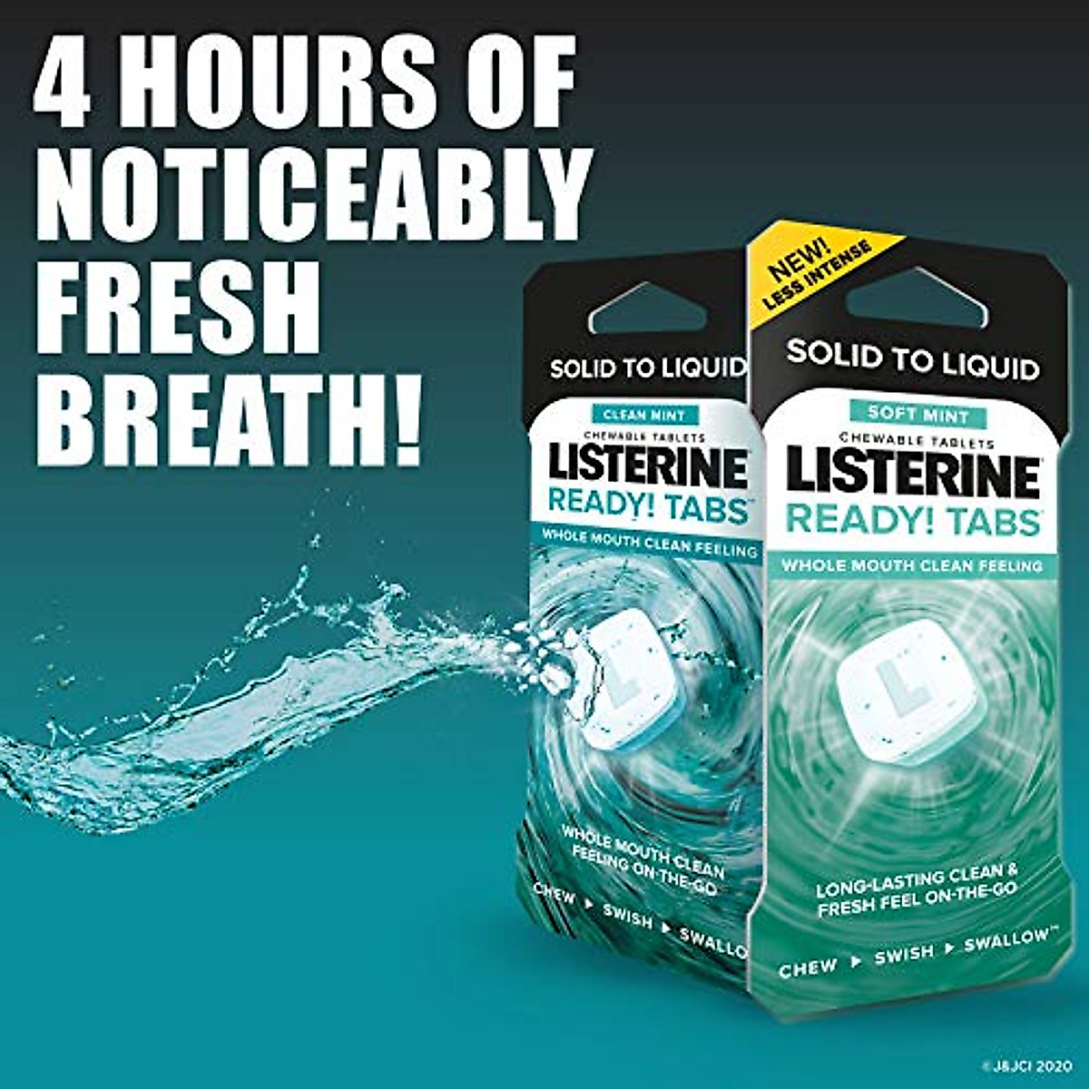 Listerine Ready! Tabs Chewable Mint Tablets with Clean Mint Flavor, Revolutionary 4-Hour Fresh Breath Tablets to Help Fight Bad Breath On-the-Go, Sugar-Free, Alcohol-Free & Kosher, 8 ct