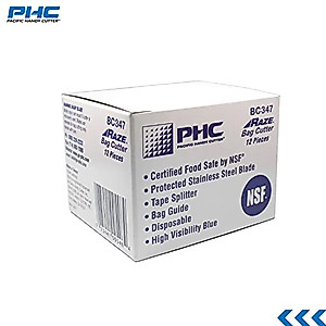 Pacific Handy Cutter BC347 Bag Cutter, Box of 12, Easily Cuts Plastic Bags, Plastic Wrap, Paper, and Tape, Safely-Concealed Stainless Steel Blade, Safe for Food Service, Blue