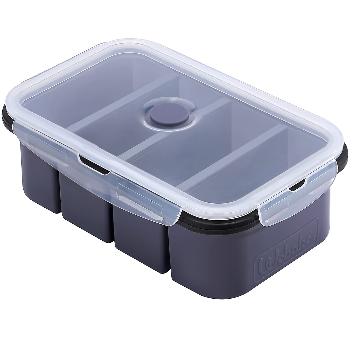 Webake Silicone Freezer Tray with Lid, Food Storage Container 1 Cup Portion, Ice Cube Tray for Soup Sauce Meal Prep, BPA Free - Grey