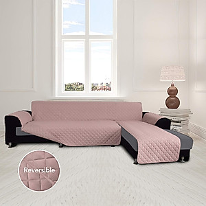 Easy-Going Sofa Slipcover L Shape Sofa Cover Sectional Couch Cover Chaise Lounge Cover Reversible Sofa Cover Furniture Protector Cover for Pets Kids Children Dog Cat (Small, Pink/Pink)