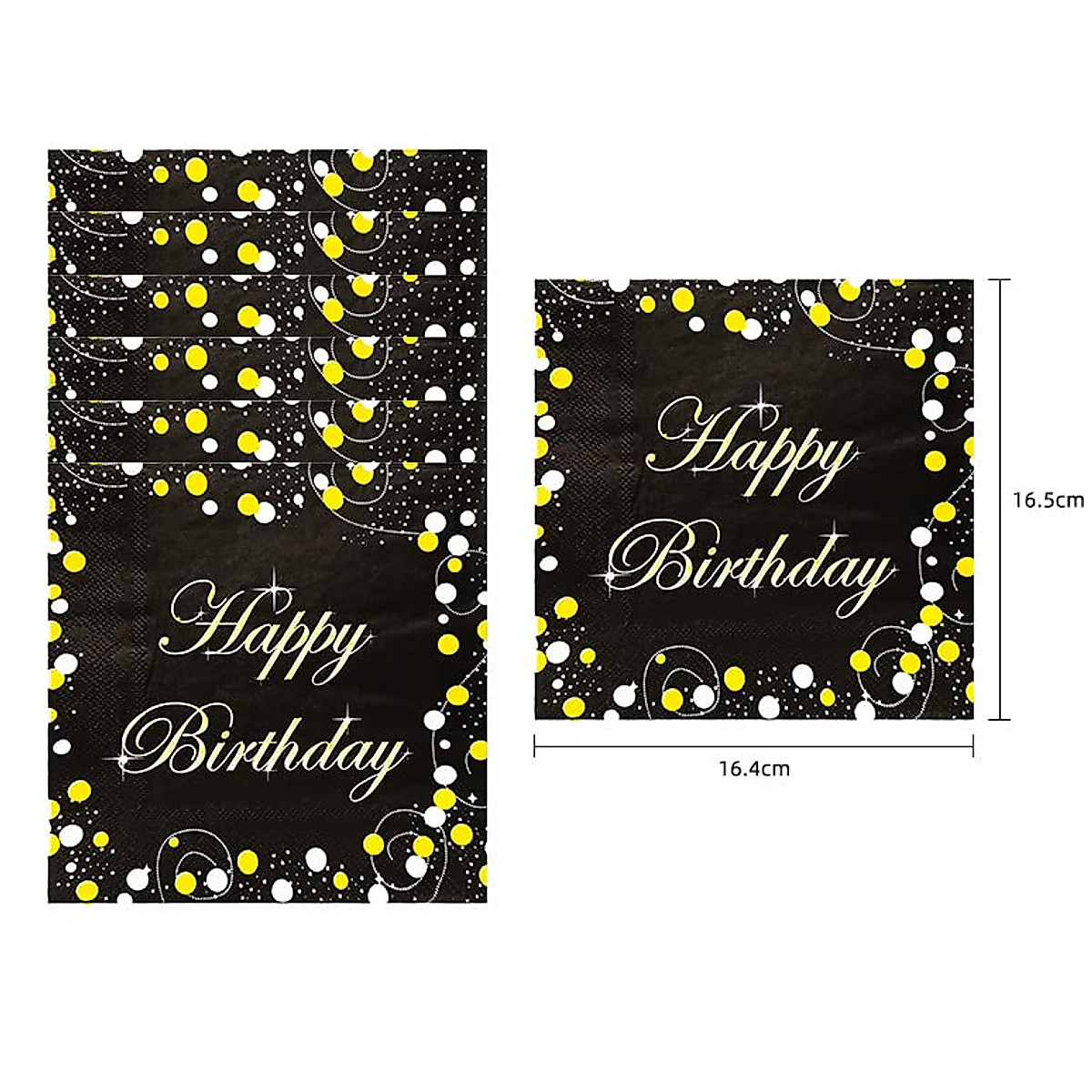 32pcs Gold Happy Birthday Napkins Cocktail Paper Happy Birthday Birthday Disposable Paper Napkins 6.5x6.5 Inches Folded