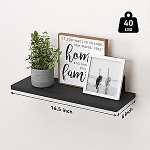 WOPITUES Floating Shelves Set of 6, Wood Rustic Farmhouse Shelves for Wall Decor, Bathroom Shelves, Book Shelves for Living Room-Black