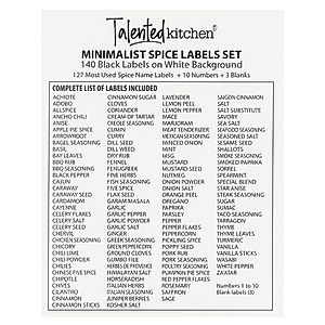 Talented Kitchen 140 Spice Labels Stickers, Preprinted White Minimalist Spice Jar Labels for Herbs Seasonings, Kitchen Spice Rack Pantry Organization, Black Text (Water Resistant)