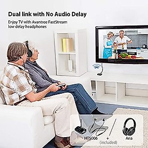 Avantree HT5006 & Aria - Wireless Headphones Earbuds for TV Watching w/Bypass Bluetooth Transmitter & Bluetooth 5.0 Active Noise Cancelling Headphones with No Audio Delay with theTransmitter