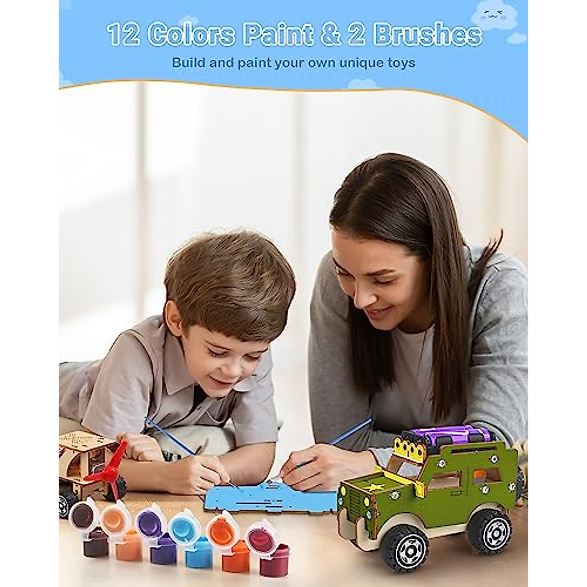 STEM Kits, 5 SSTEM Projects for Kids Ages 8-12, Wooden Model Car Kits, Gifts for Boys 8-12, 3D Puzzles, Science Educational Crafts Building Kit, Toys for 8 9 10 11 12 Year Old Boys and Girls