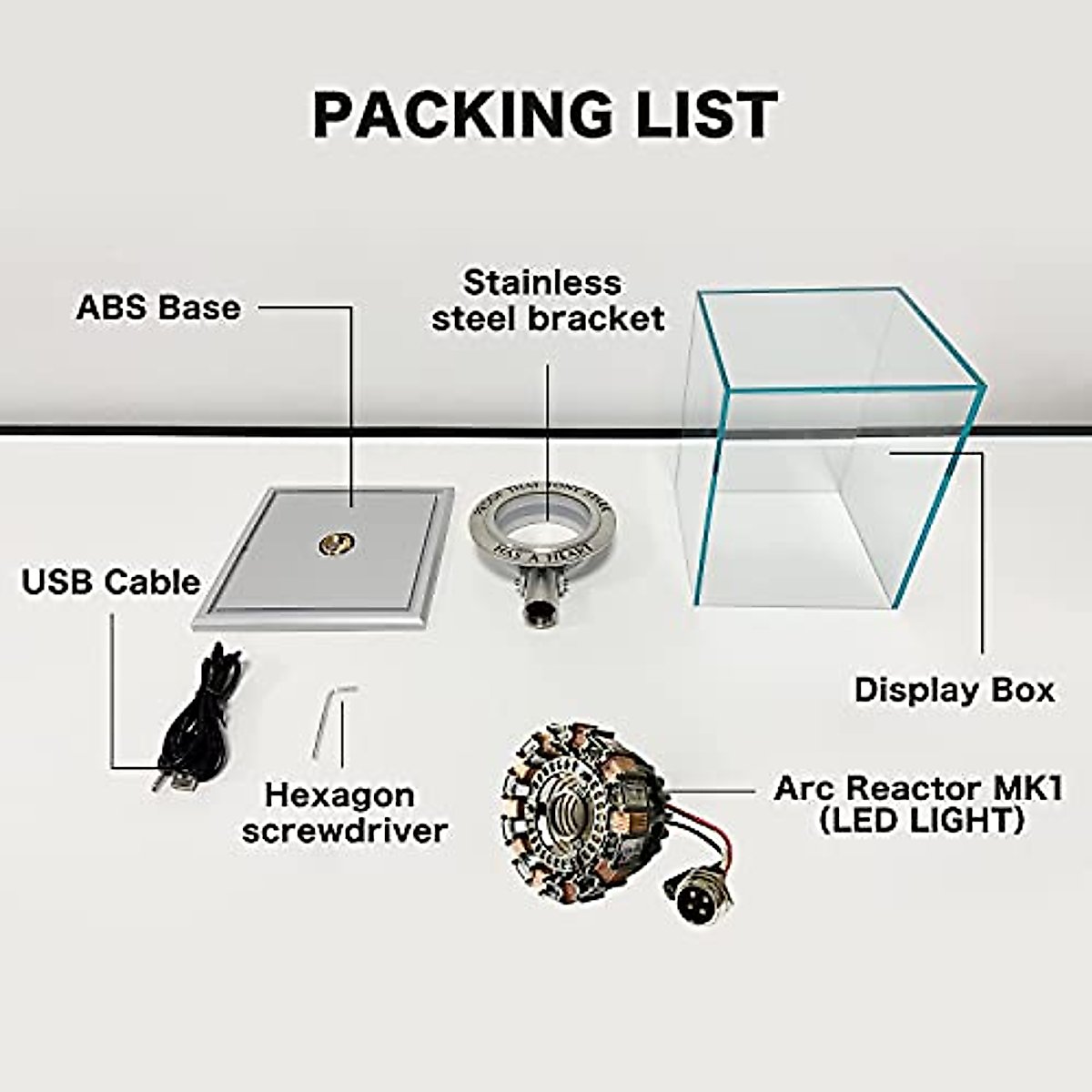 Lonyiabbi 1:1 Arc Reactor MK1 Model LED Light Vibration Sensing Control USB Interface Finished Product Display Box Toys Gift (MK1)
