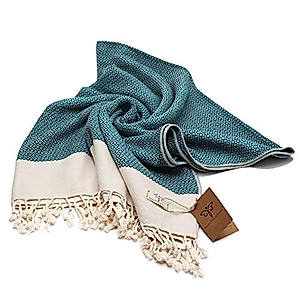 SMYRNA TURKISH COTTON 60 x 80 inches Large Throw Blanket, Vintage Series, 100% Oeko-Tex Cotton, Machine Wash, Super Soft, Outdoor Throws and Blankets for Couch, Sofa, Bed, Beach, Picnic, Petrol