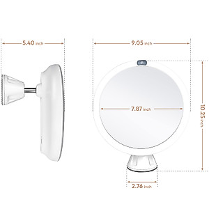 KEDSUM Upgraded 9" Rechargeable 10x Magnifying Makeup Mirror with Lights, Dimmable Lighted Vanity Mirror with Magnification and A Large Suction Cup, Touch Button, 360 Degree Rotation