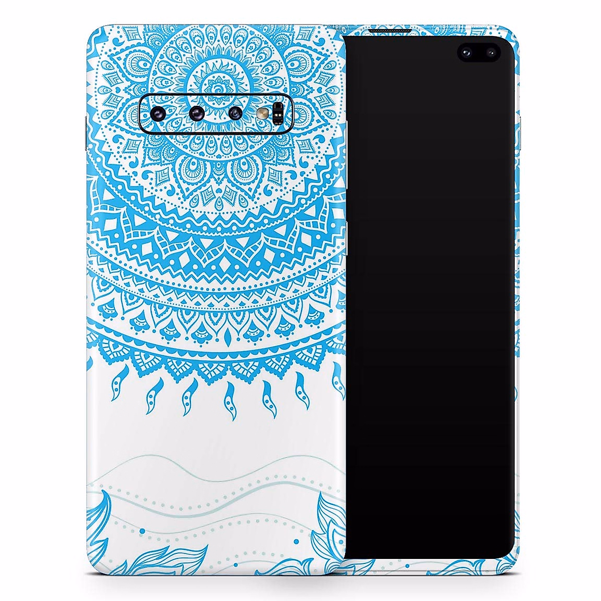 DesignSkinz Bright Blue Circle Mandala v3 Protective Vinyl Decal Wrap Skin Cover Compatible with The Samsung Galaxy S20 (Screen Trim & Back Glass Skin)