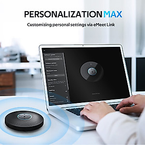 Bluetooth Speakerphone - EMEET M2 Max 48kHz Professional 4 HD Mics Conference Speaker up to 15 People, VOICEIA Noise Reduction & Enhanced 360° Voice Pickup, USB Dongle Daisy Chain For Home Office Gray