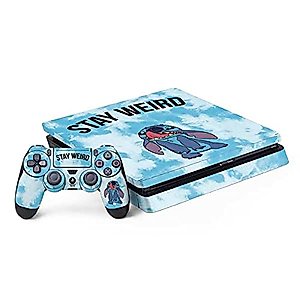 Skinit Decal Gaming Skin Compatible with PS4 Slim Bundle - Officially Licensed Disney Lilo and Stitch Stay Weird Design