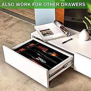 Greenual Black Silverware Organizer 10 In Utensil Organizer Silverware Tray for Drawer Cutlery Flatware Organizer for Kitchen Bamboo Wood