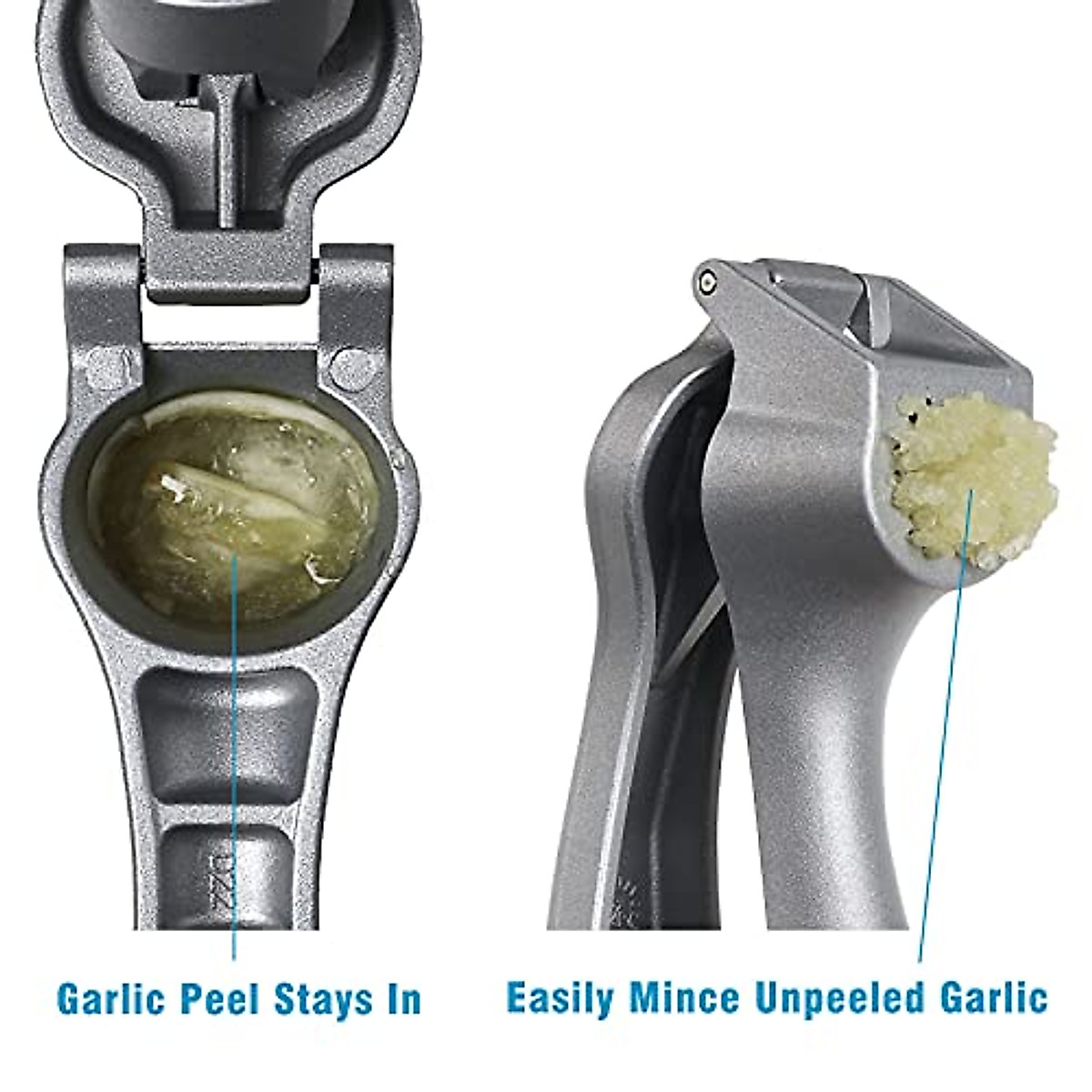 Garlic Press, Garlic Mincer Easy-squeeze Ergonomic Handle, Rust Proof, No Need To Peel, Professional Ginger Press & Garlic Crusher with Handy Cleaning Brush- Dishwasher Safe