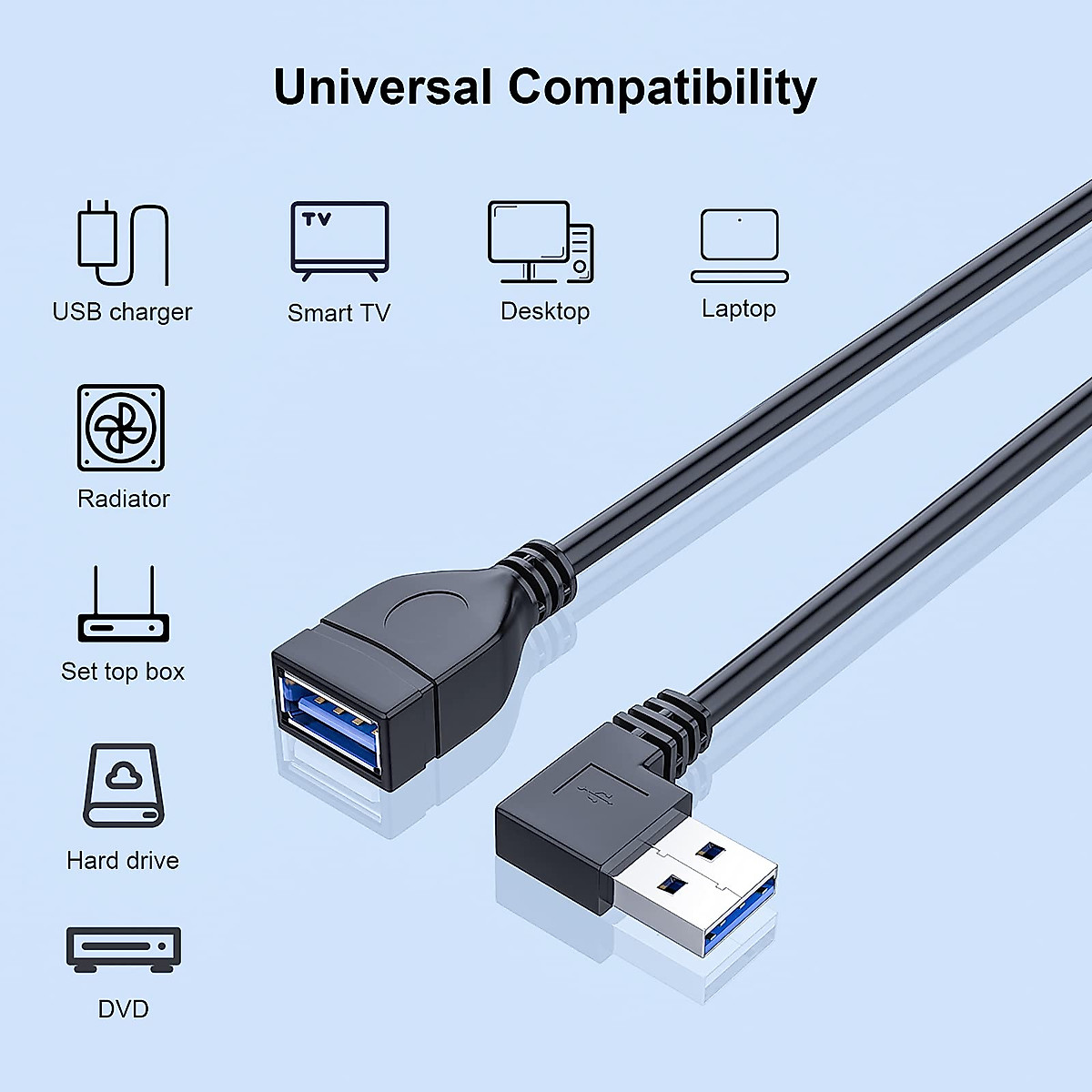 Oxsubor SuperSpeed USB 3.0 Male to Female Extension Data Cable Right Angle 2PCS (20CM,8IN)（Notice:pls Check The Right Angle in Picture