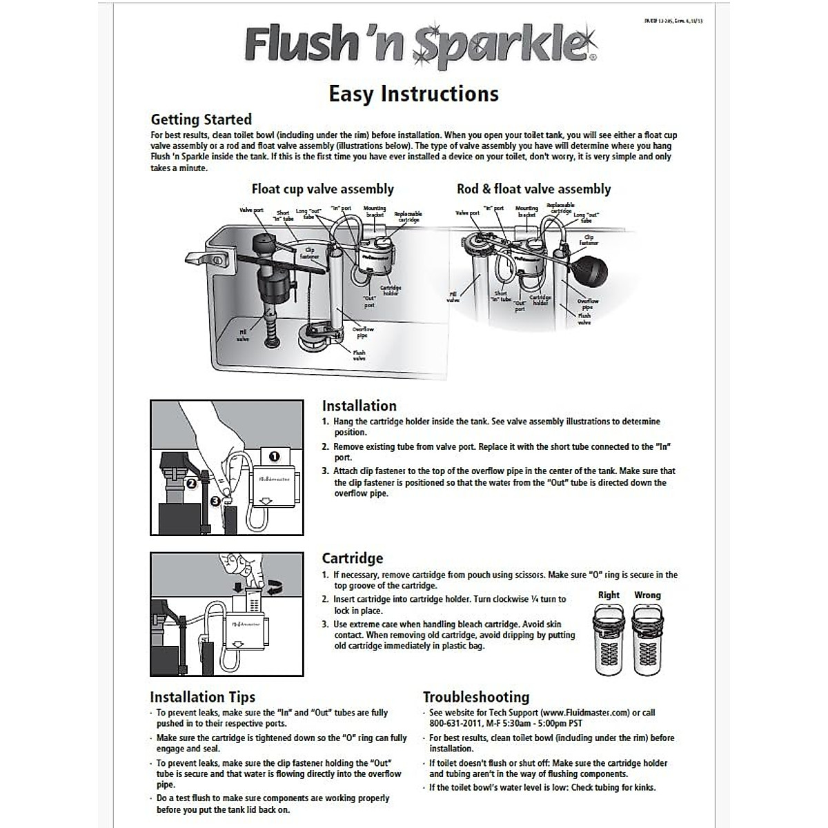 Fluidmaster 8302P8 Flush 'n Sparkle Automatic Toilet Bowl Cleaning System Bleach Replacement Cartridge Refills, 2-Pack