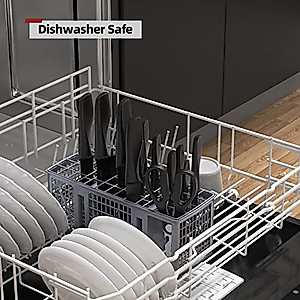 Stllab Knife Set with Cutting Board, 15 Pcs Kitchen Knife Set with Built-in Sharpener Block, Knife Set with 6 Steak Knives, Black