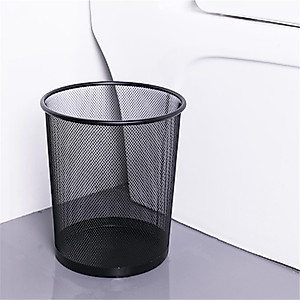 Generic Trash Can Bin Waste Basket Recycling Bin Lightweight Sturdy Garbage Container Metal Mesh Office Round Garbage Can for Home, Office, Bathroom, Bedroom, Kitchen (Black)