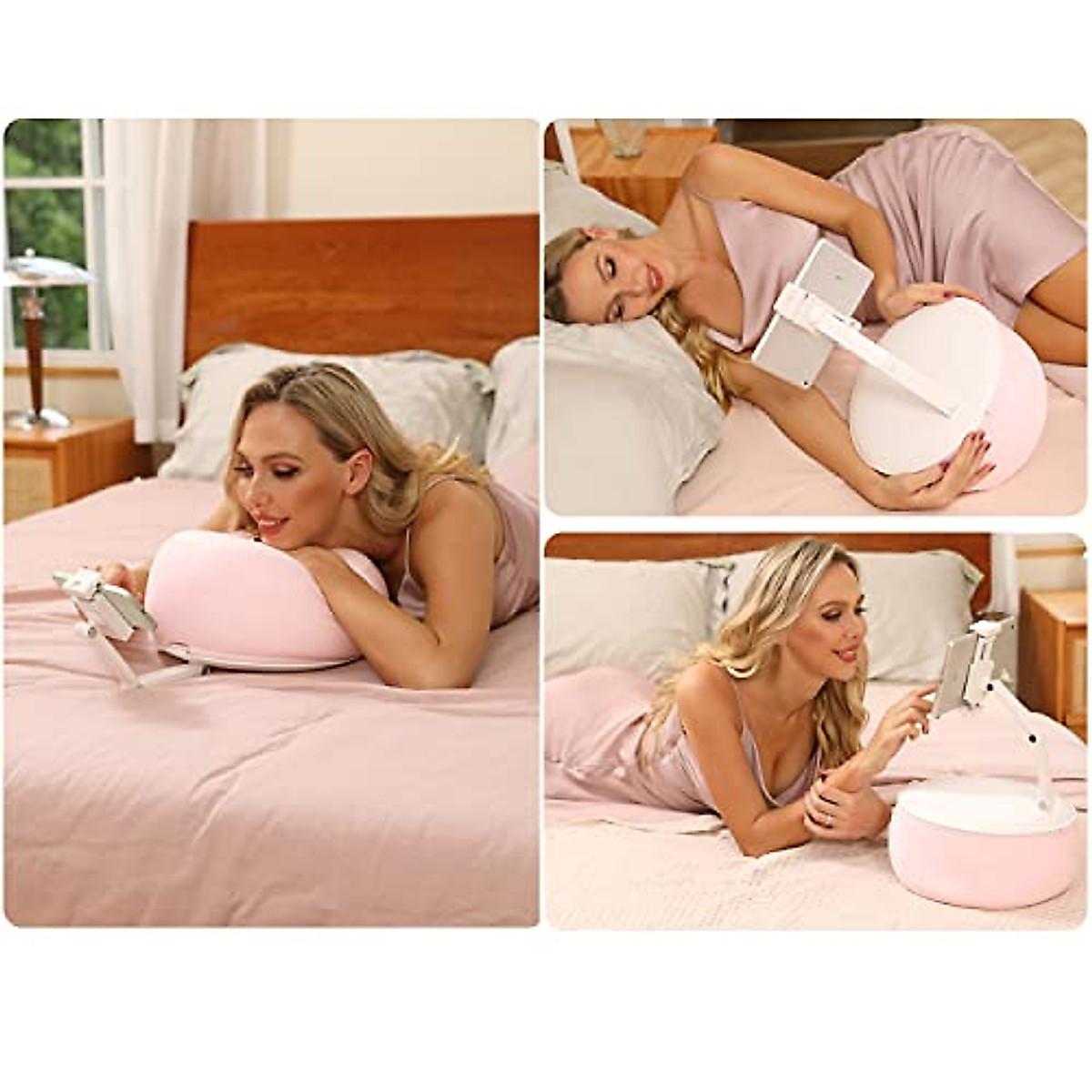 PEPPER JOBS Cell Phone/Tablet Pillow Stand for Bed 360° Angle Adjustable Clip Clamp Cell Phone Holder Dual-arms Height Adjustment Cell Phone Pillow Stand for iPhone 13,12,4.5-13''Phone/Kindle/Tablet