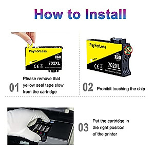 702XL Ink Cartridges for Epson 702XL T702XL to use with Workforce Pro WF-3720 WF-3730 WF-3733 (1 Black, 1 Cyan, 1 Magenta, 1 Yellow)