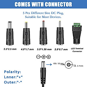 Gonine DC 24V 1A LED Power Supply Cord AC Adapter White, 110-240V AC to DC 24 Volts Charger for 24Vdc 1000mA 800mA 600mA 400mA 300mA 200mA 100mA LED Strip Lights.