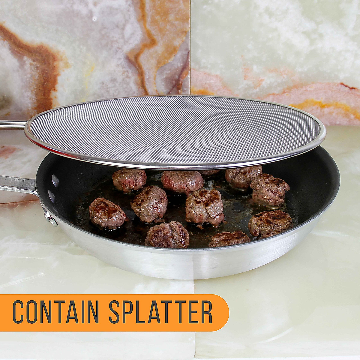 U.S. Kitchen Supply Set of 4 Classic Splatter Screens, 13", 11.5", 10", and 8" - Stainless Steel Fine Mesh, Comfort Grip Handles - Use on Boiling Pots Frying Pans - Grease Oil Guard, Safe Cooking Lid