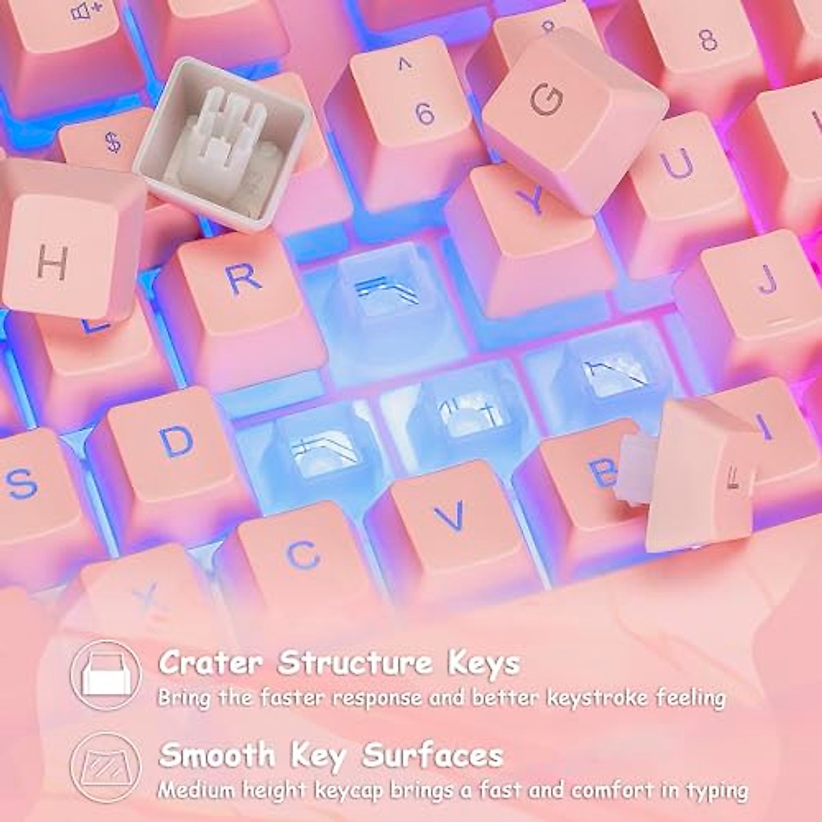 CHONCHOW Pink Keyboard and Mouse Combo with Backlit, Function Keys, 19 Keys Anti-ghosting for Gamer on PC Laptop Computer Mac PS4 Xbox, Cute Wired Light Up Gaming Keyboard & RGB Mouse for Girl Women
