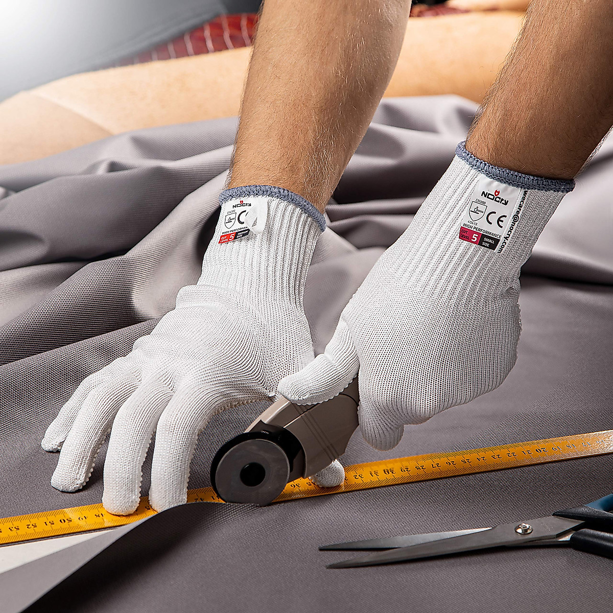 NoCry Heavy Duty Cut Resistant Work Gloves — Durable Cut Resistant Gloves with Grip Dots, Level 5 Cutting Gloves for Chefs, Perfect Wood Carving Gloves, Anti Cut Gloves for Glass Handling, Chef Gloves