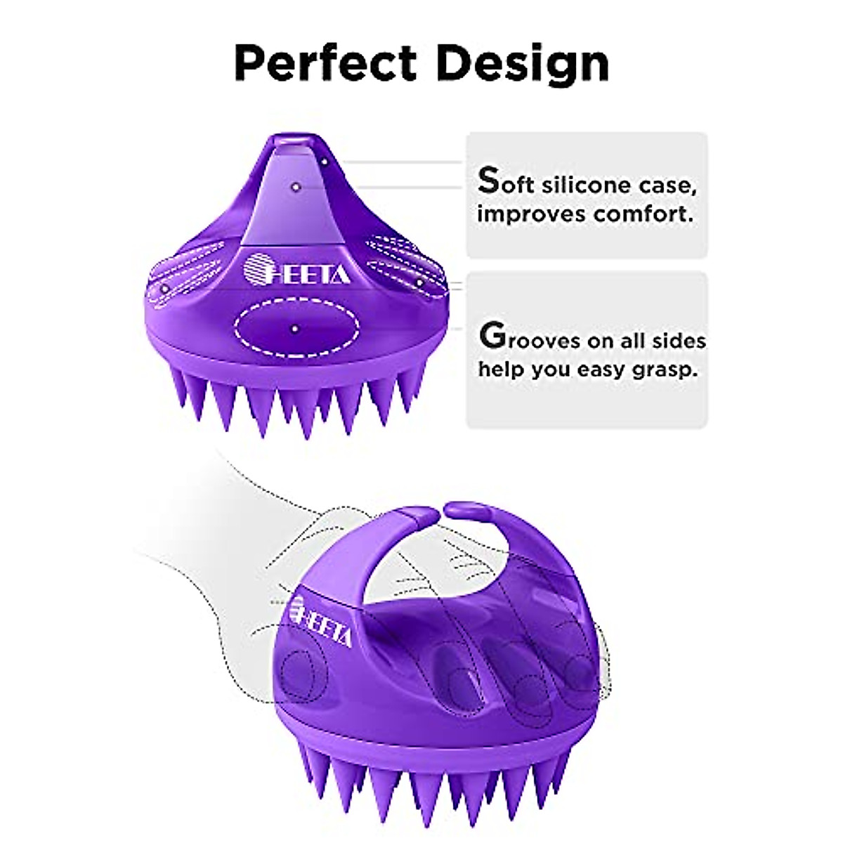 HEETA Shampoo Brush, 2-Pack Upgraded Wet and Dry Hair Scalp Massager Brush with Soft Silicone Hair Brush for Women, Men, Pets(Black & Purple)