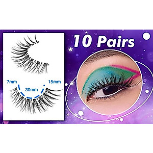 wiwoseo False Eyelashes Natural Lahes Wispy Russian Strip Lashes Clear band 15MM Cat Eye Lashes for Small Eyes 10 Pairs Pack
