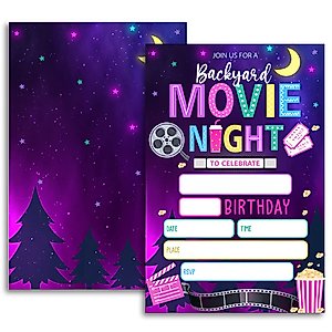 FujLoy Movie Birthday Invitations, Birthday Party Invitations, Movie Night Invitation, Backyard Movie Night Invitation.（044）